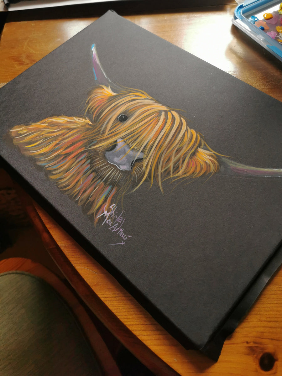 ORiGiNaL Acrylic HiGHLaND CoW PaiNTiNG ‘ MaX ‘ BY SHiRLeY MacARTHuR