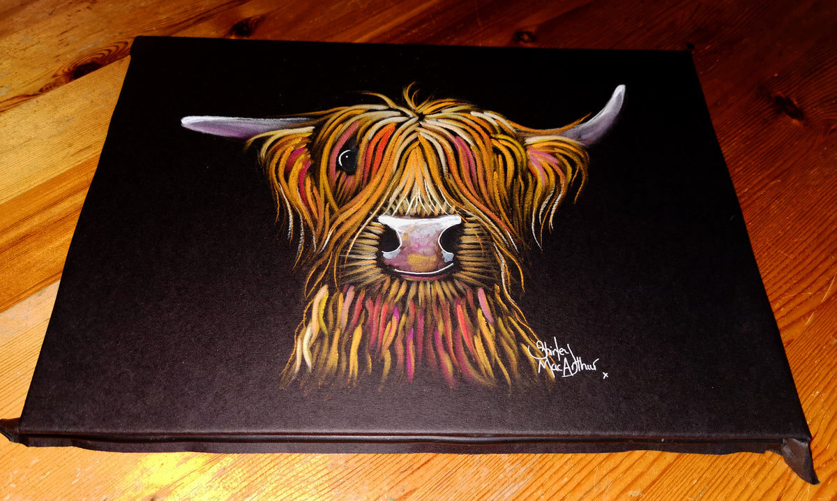 ORiGiNaL HiGHLaND CoW PaSTeL PaiNTiNG ' MooSe ‘ BY SHiRLeY MacARTHuR