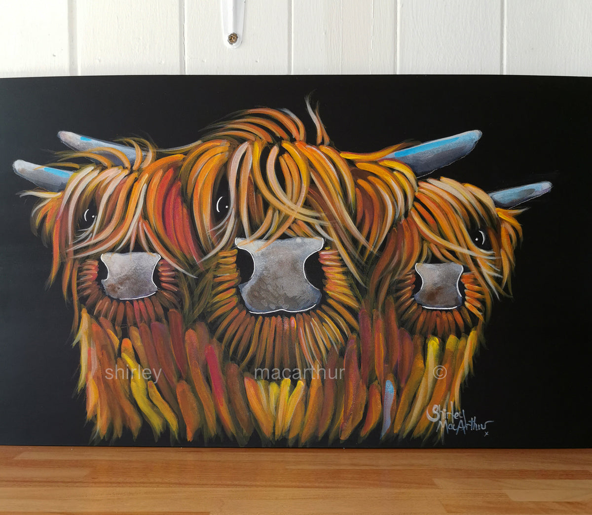 ORiGiNaL HiGHLaND CoW PaiNTiNG 'THuNDeR, BoLT… ' BY SHiRLeY MacARTHuR