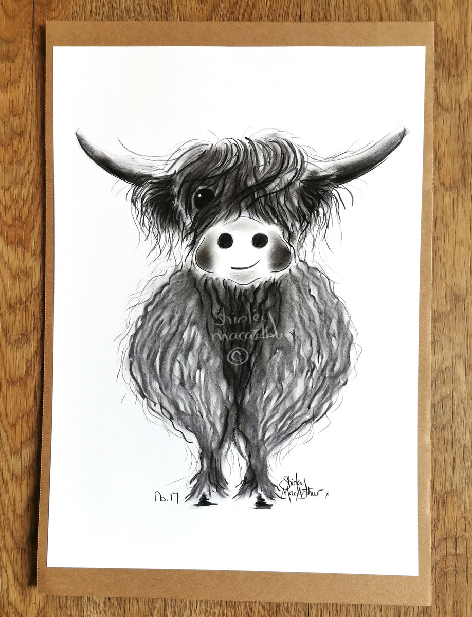 CHaRCoaL ORiGiNaLS! HiGHLaND CoW PaiNTiNG - No 17 – SHiRLeY MacARTHuR