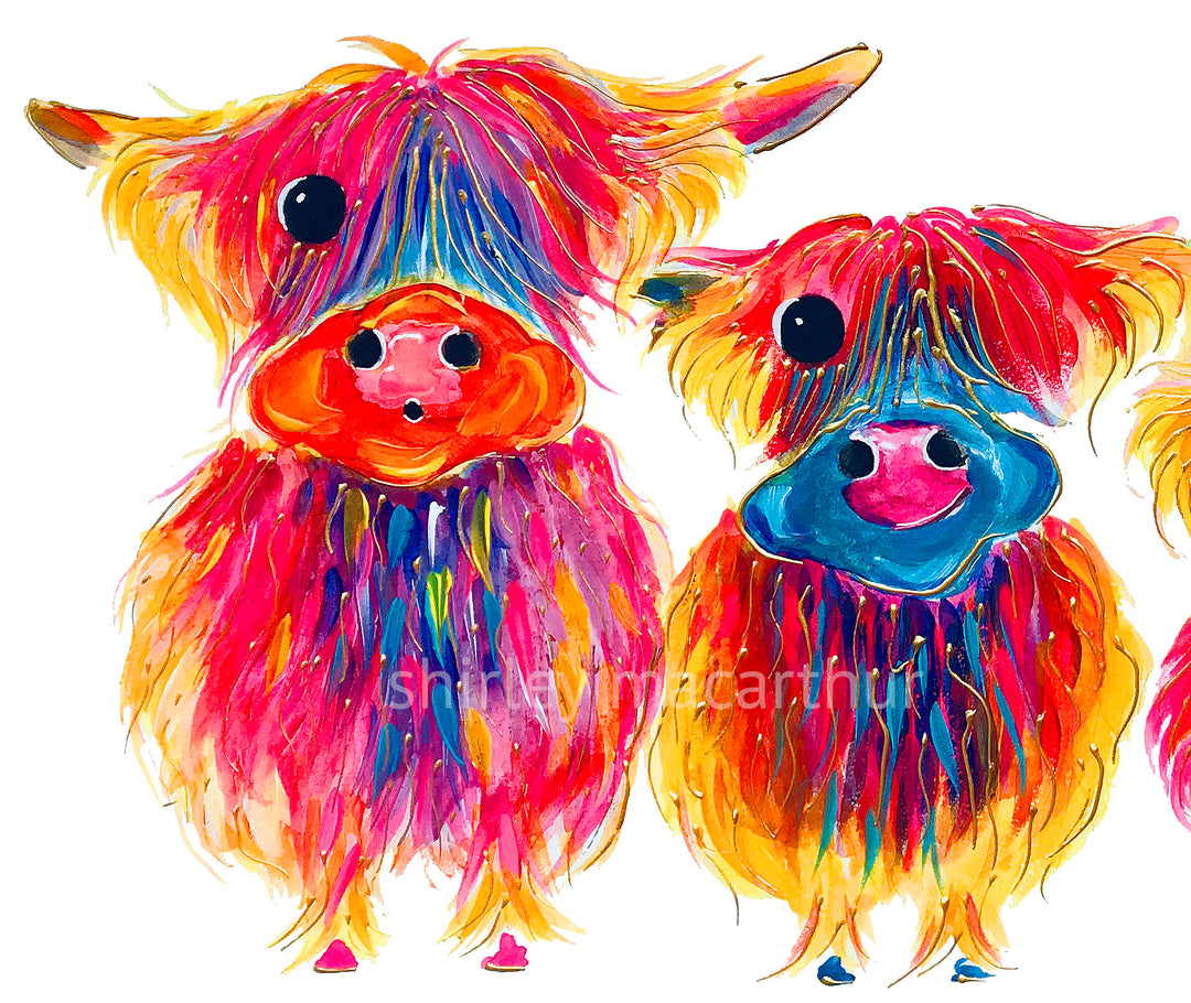 ORiGiNaL HiGHLaND CoW PaiNTiNG ' La FaMiLia ' – SHiRLeY MacARTHuR