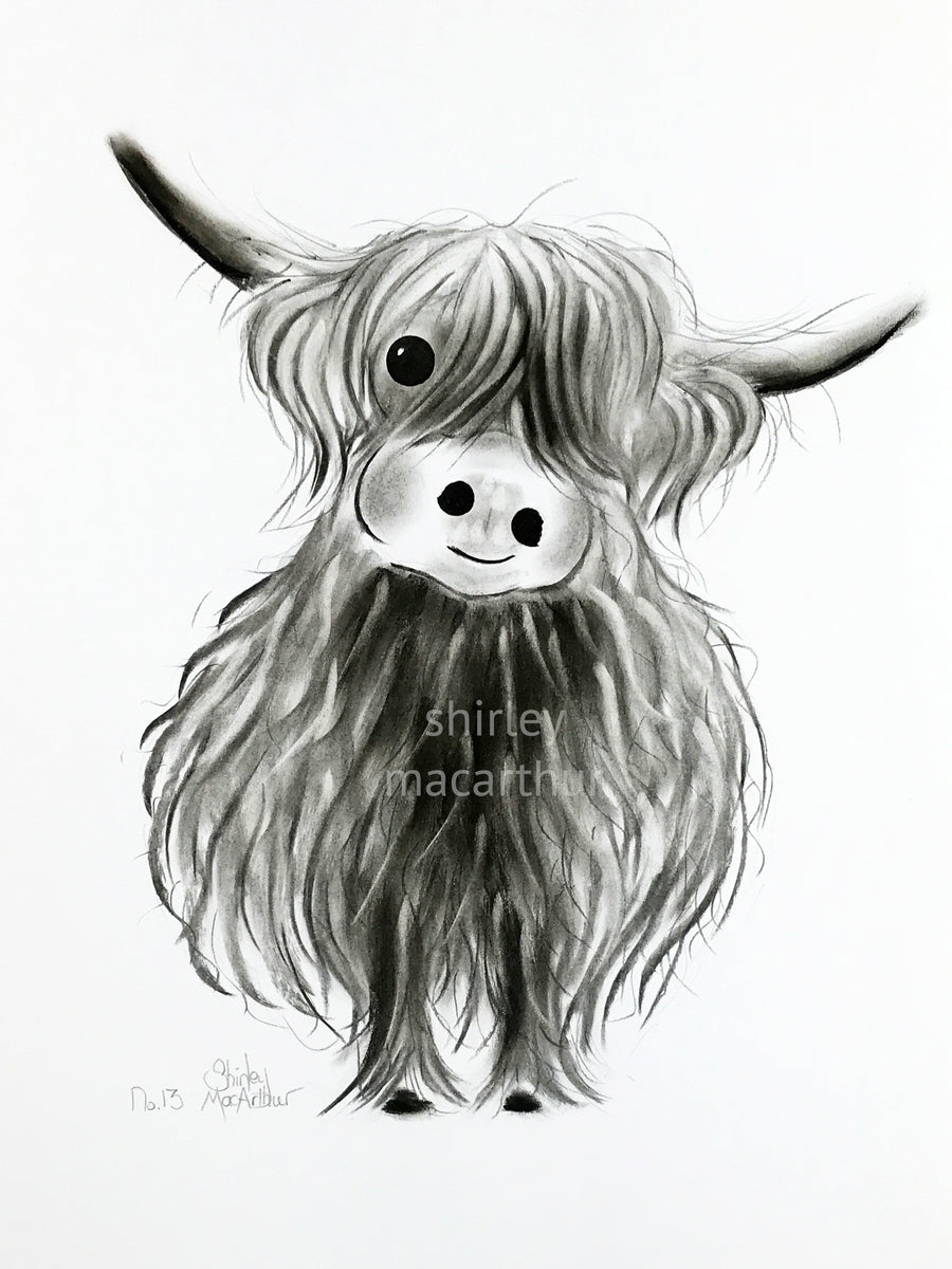 CHaRCoaL ORiGiNaLS! HiGHLaND CoW PaiNTiNGS - No 13 – SHiRLeY MacARTHuR