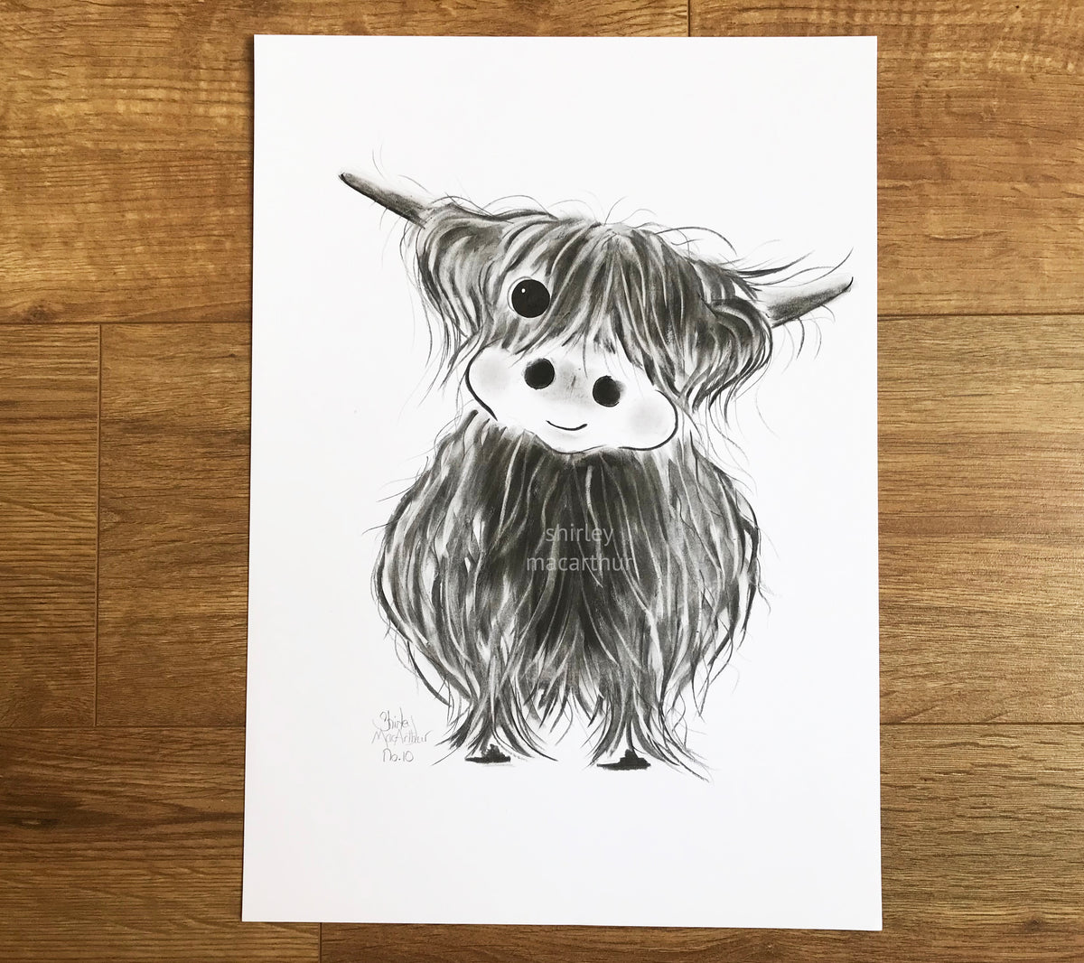CHaRCoaL ORiGiNaLS! HiGHLaND CoW PaiNTiNGS - No 12 – SHiRLeY MacARTHuR