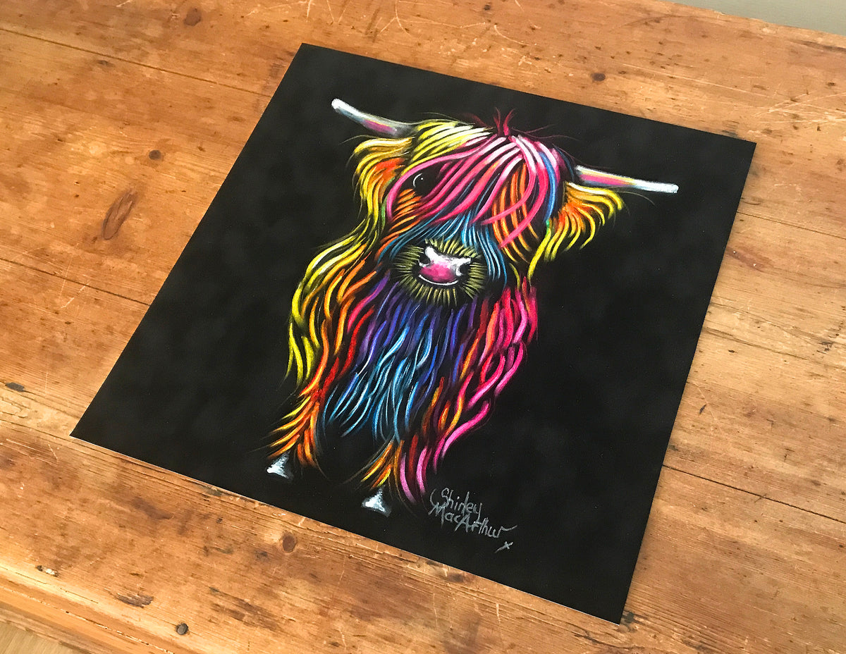ORiGiNaL HiGHLaND CoW PaSTeL PaiNTiNG ' BRaVeHeaRT ' BY SHiRLeY MacARTHuR
