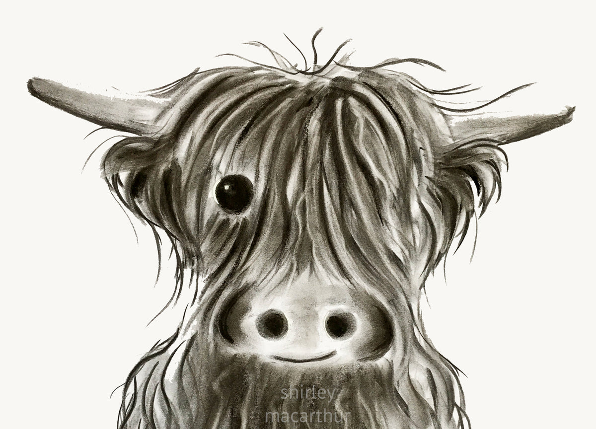 CHaRCoaL ORiGiNaLS! HiGHLaND CoW PaiNTiNGS - No 5 – SHiRLeY MacARTHuR